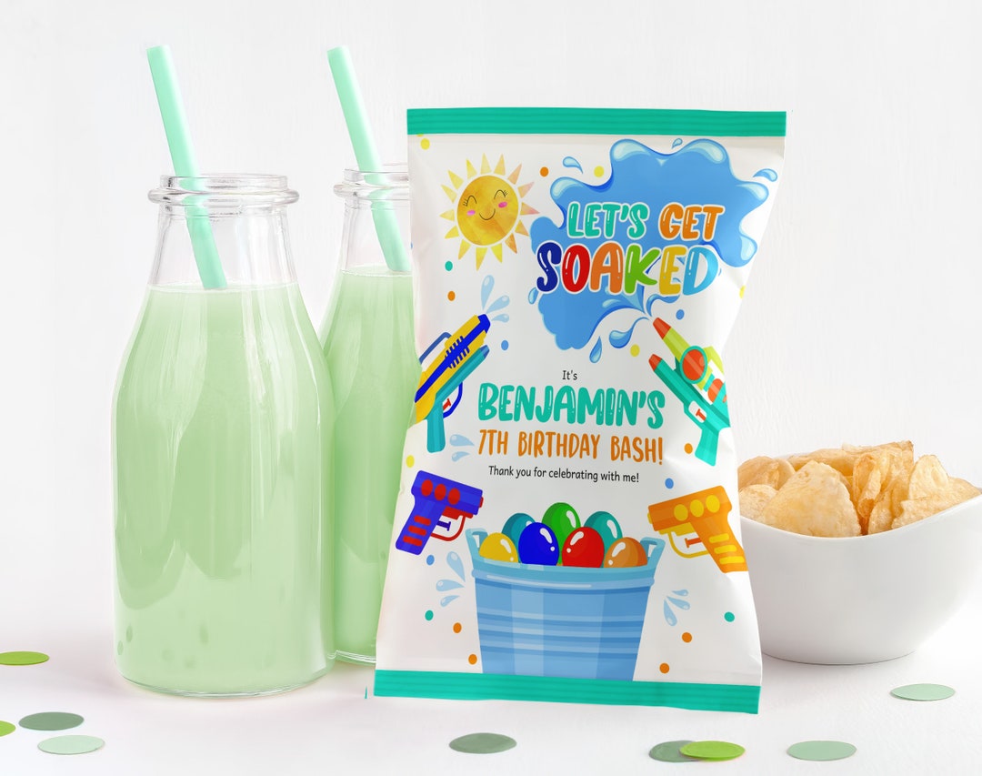 Water Balloon Chip Bag Label Water Gun Birthday Decor Let's Get Soaked ...