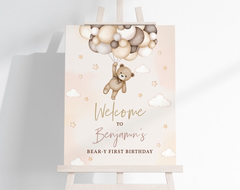 Teddy Bear Welcome Sign Neutral Beige Bear Birthday Yard Sign - Etsy