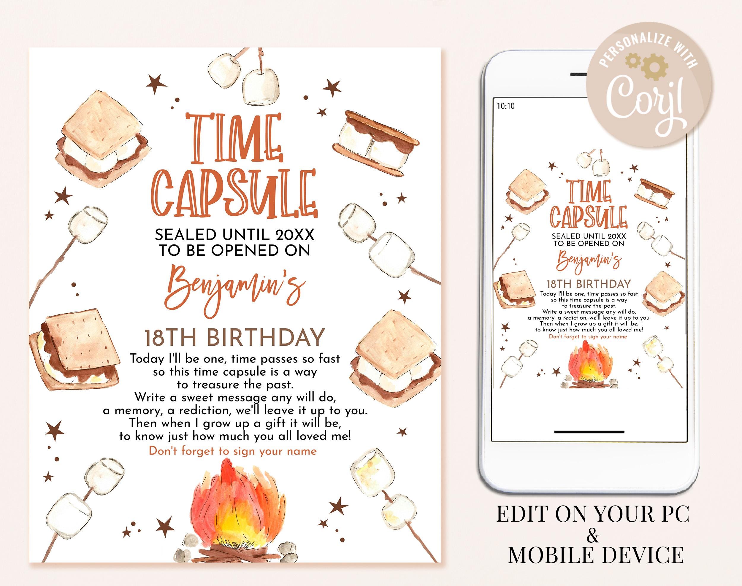 S'mores Birthday Time Capsule Sign Bonfire Camping Party Decor Smore ...