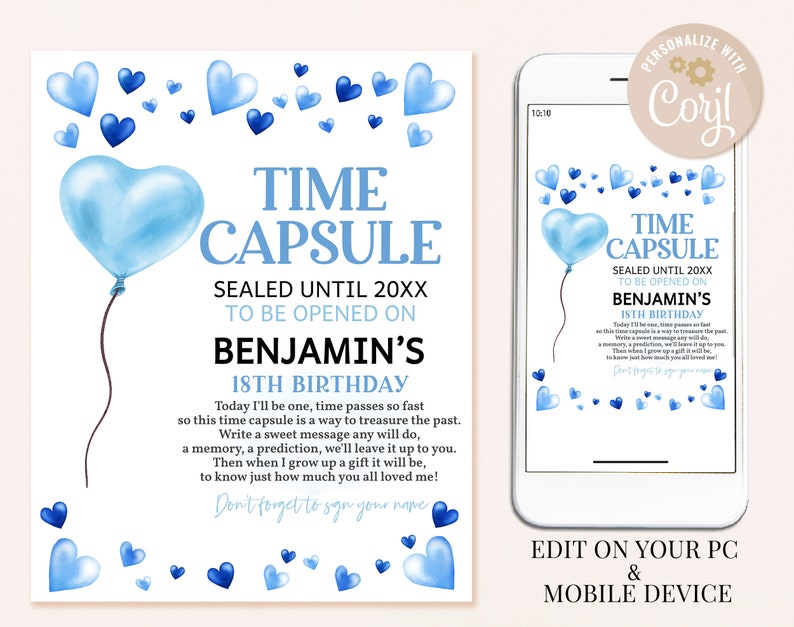 Valentines Day Time Capsule Sign Sweetheart Birthday Party Decor Boy ...