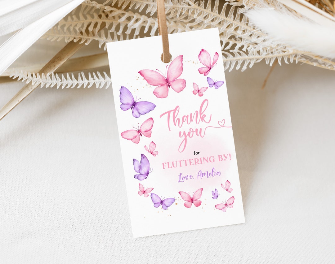 Butterfly Birthday Favor Tags Girl Baby Shower Gift Tags Pink Purple ...
