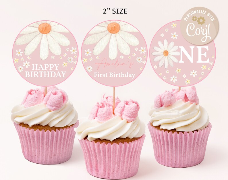 Daisy Cupcake Toppers Girl 1st First Birthday Party Decor Retro Groovy ...