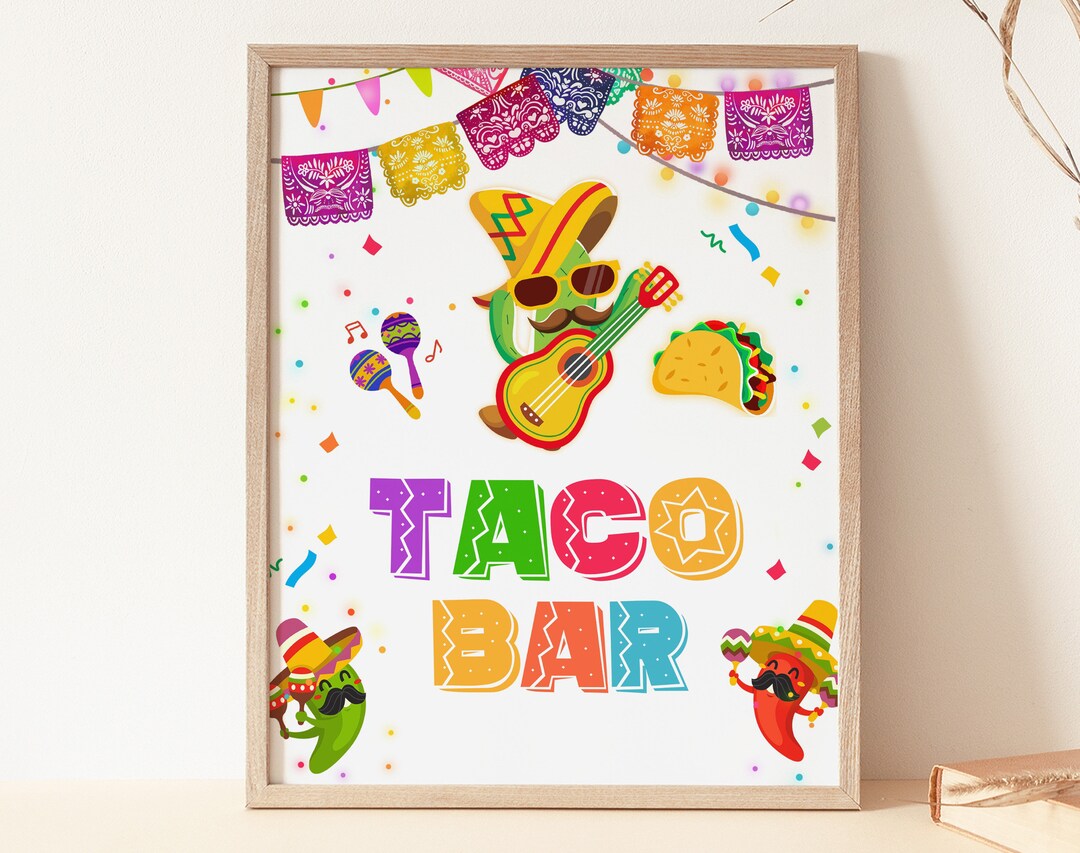 Fiesta Taco Bar Sign EDITABLE Table Sign Birthday Party Poster Cactus ...