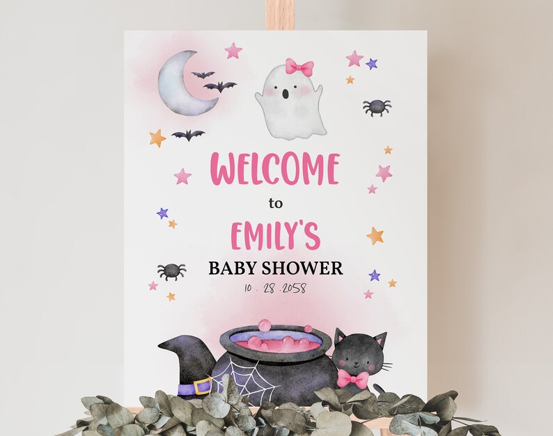 Oh Sheet It's a Ghoul Baby Shower Welcome Sign Pink Halloween Baby ...