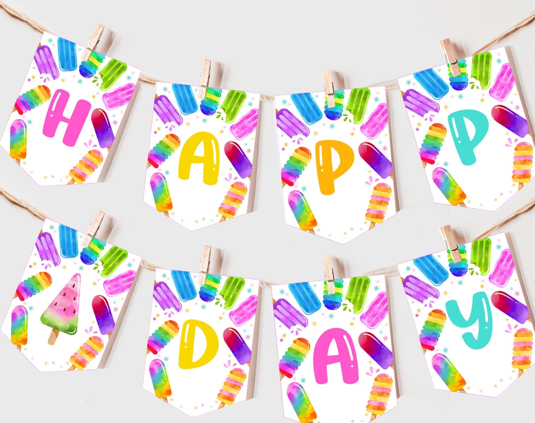 Popsicle Birthday Banner Boy Girl 1st Birthday Party Decor Ice Cream ...