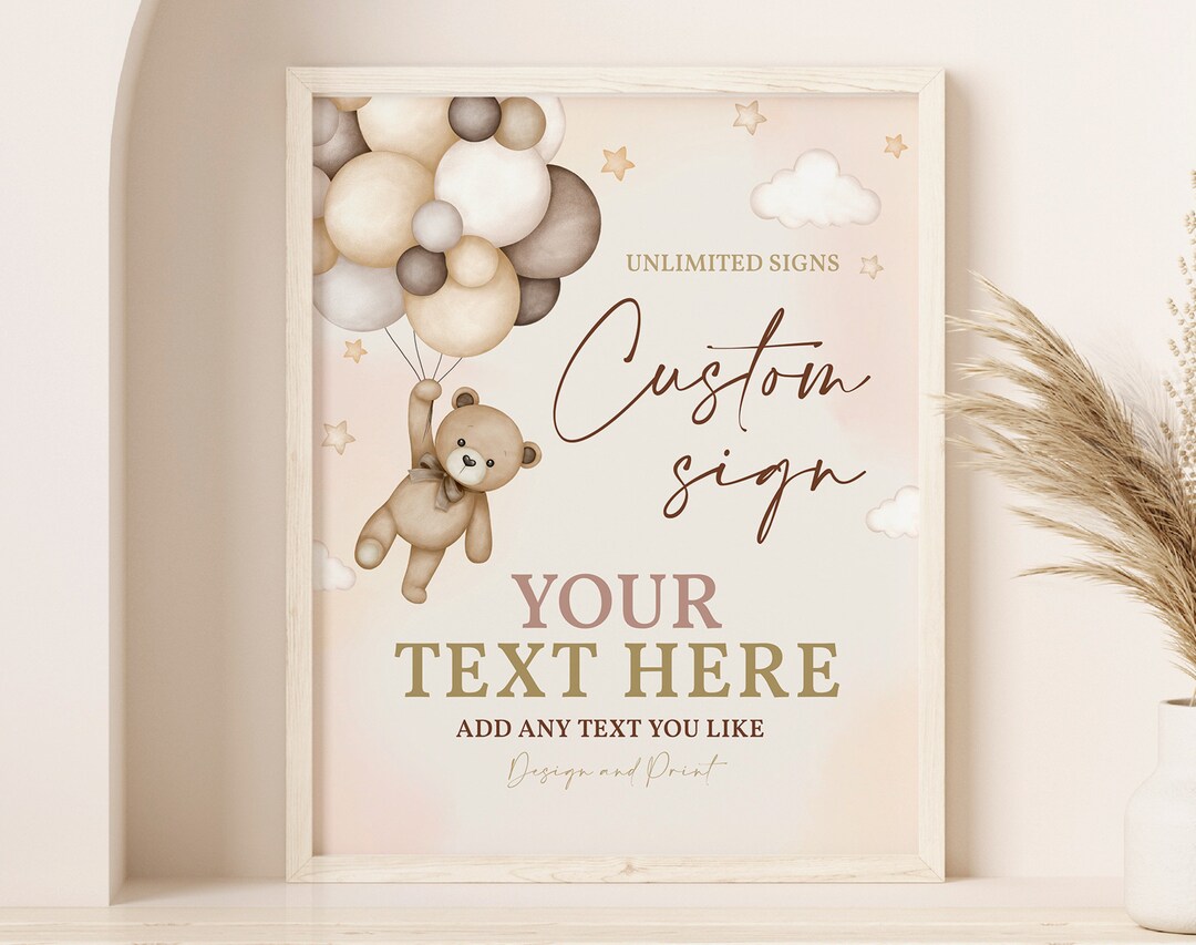 Teddy Bear Custom Signs Brown Bear Gender Neutral Table Sign Beige ...