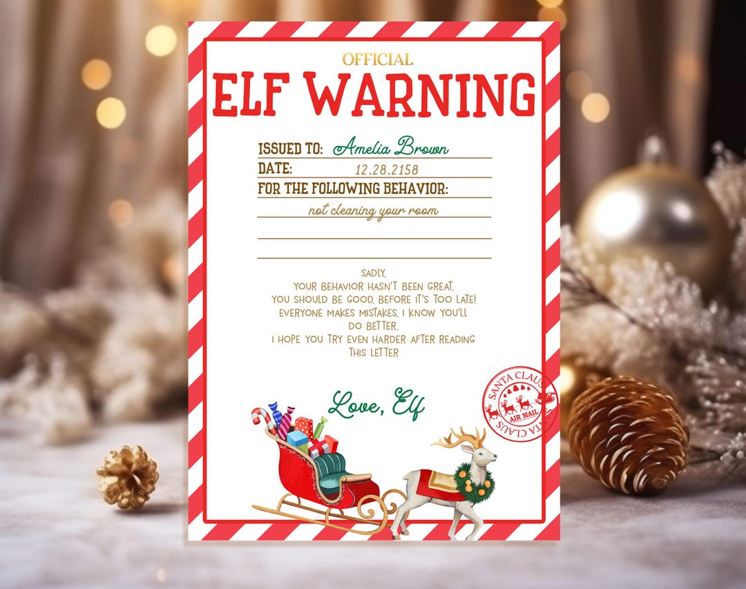 Elf Warning Letter, Elf Behavior Letter, Elf Naughty Letter, Elf Letter ...