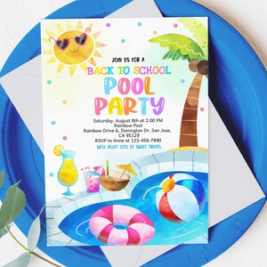 Back to School Invitation End of Summer Pool Party Invites Goodbye ...