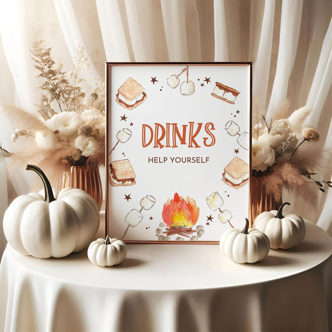 S'more Birthday Table Sign Drink Smores Baby Shower Decor Fall Backyard ...