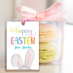 EDITABLE Easter Bunny Ears Tag Happy Party Gift Basket Label Rabbit ...