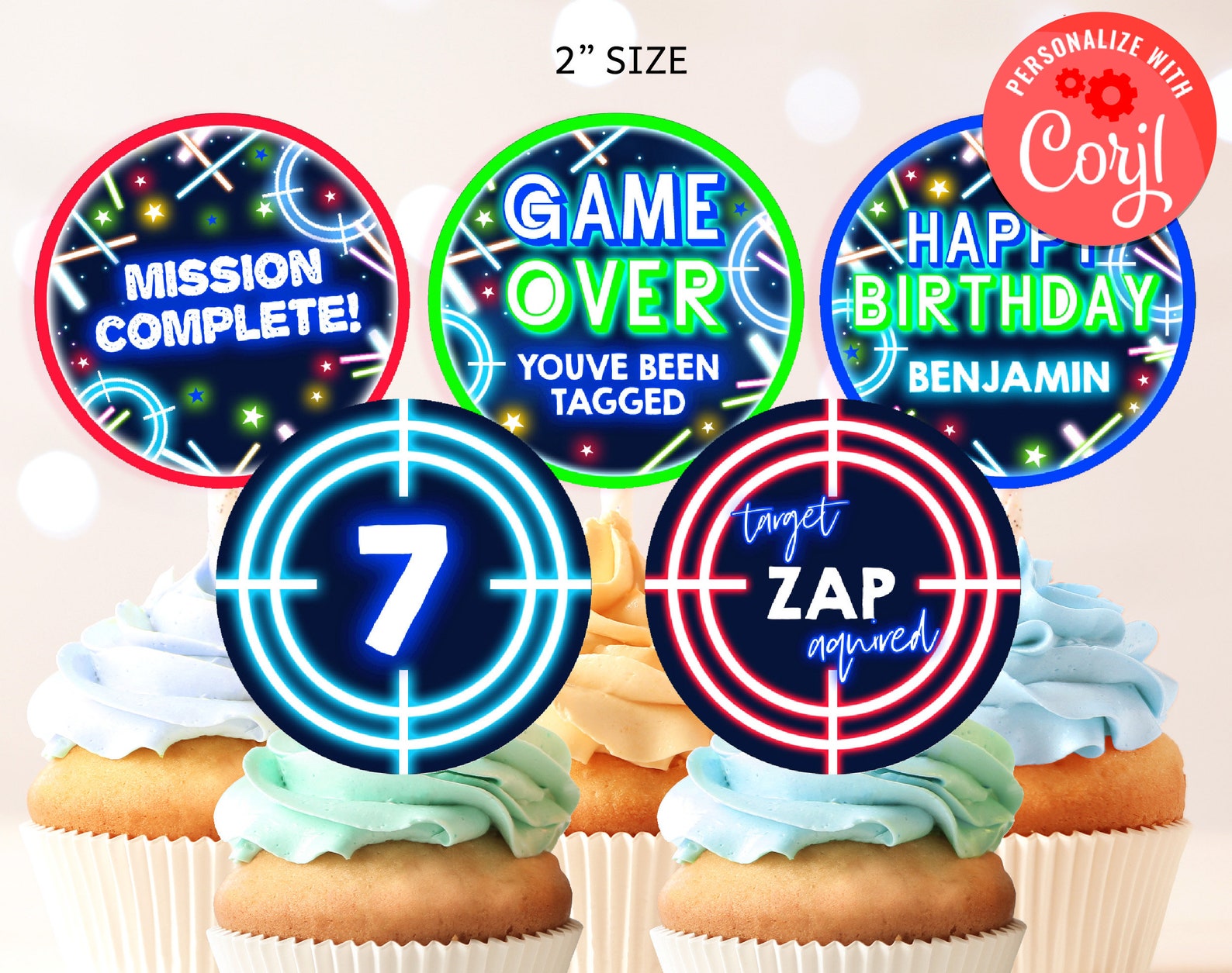 Laser Tag Cupcake Toppers Birthday Party Favor Neon Glow - Etsy