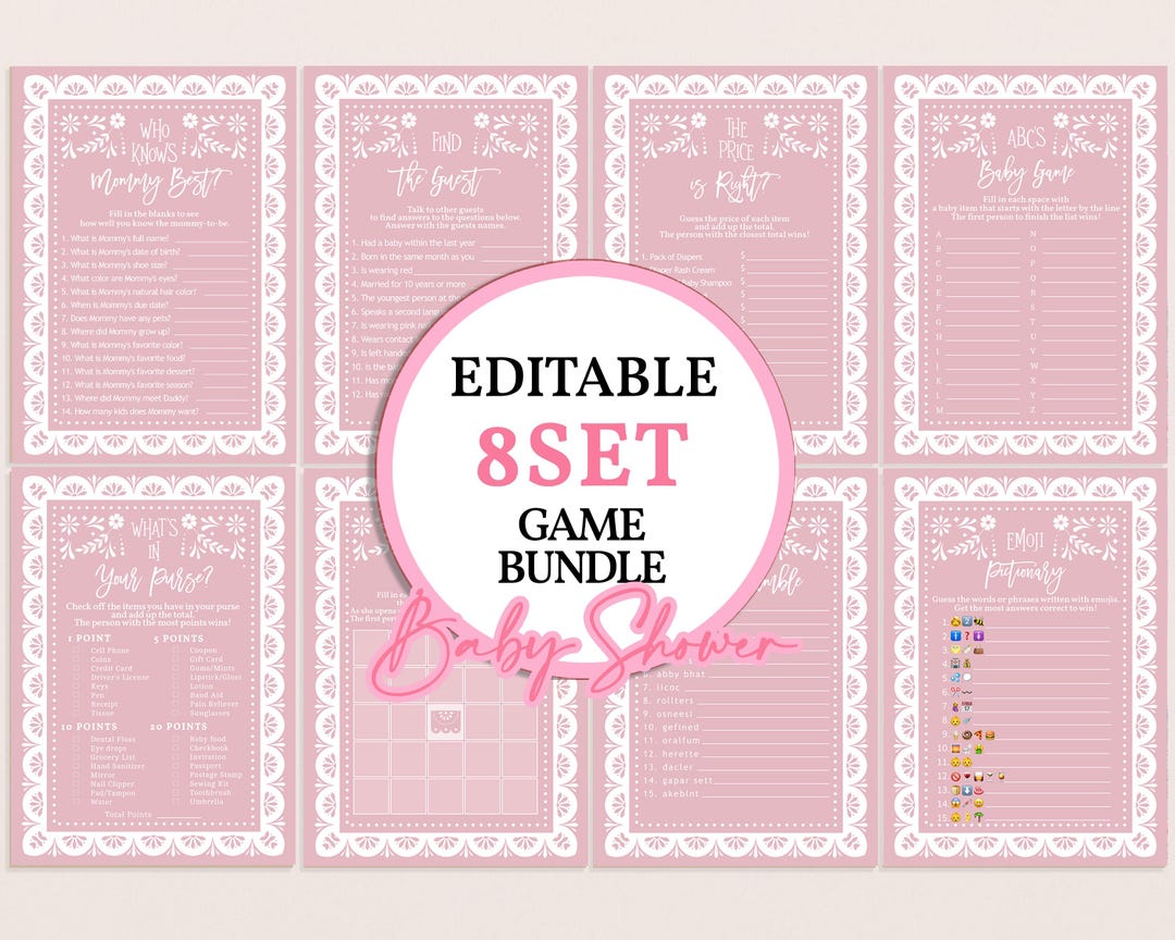 Cielito Lindo Baby Shower Games Set, Pink Mexican Talavera Game Bundle ...