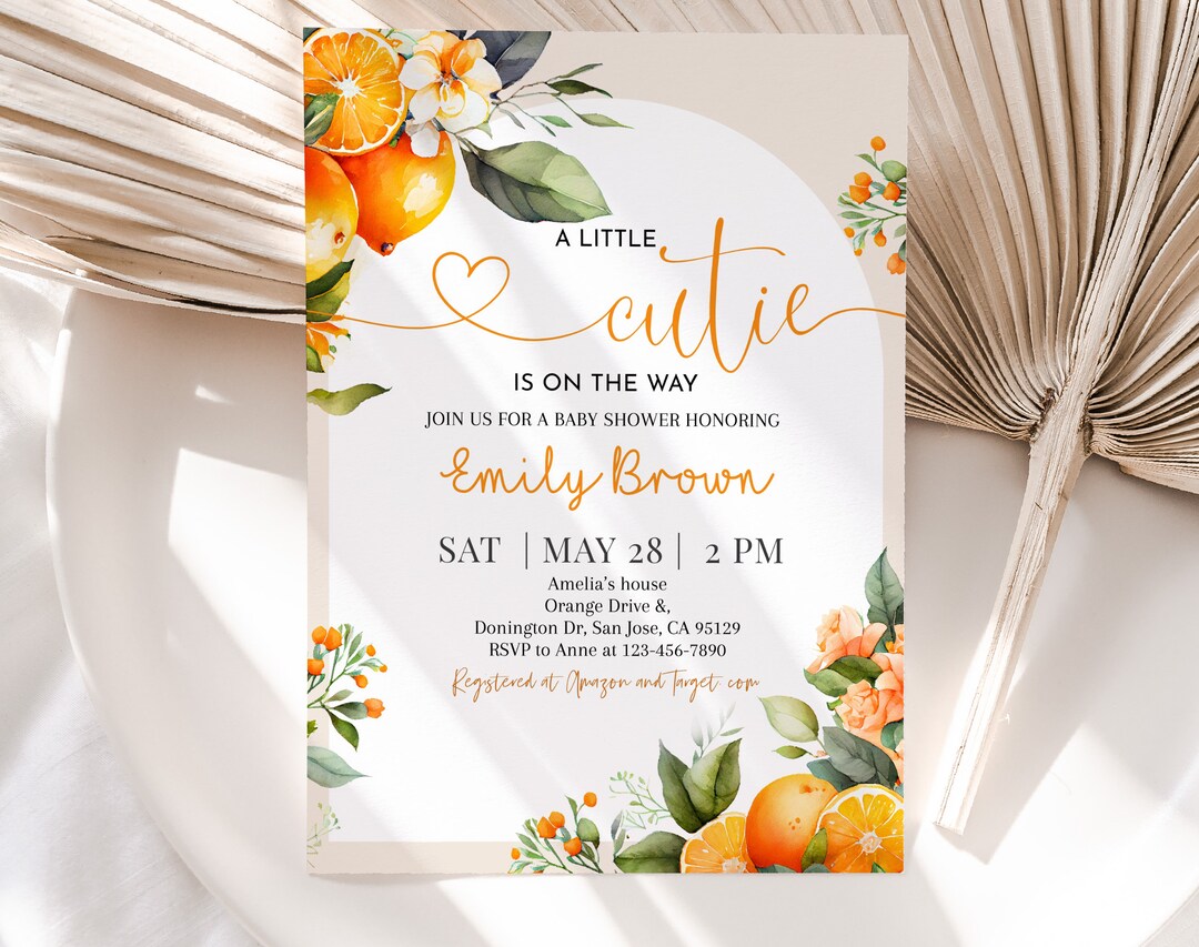 Orange Baby Shower Invitation Little Cutie Girl Gender Neutral Party ...