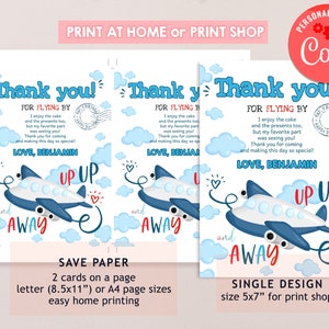 EDITABLE Airplane Thank You Cards Aviation Birthday Party Thank You ...