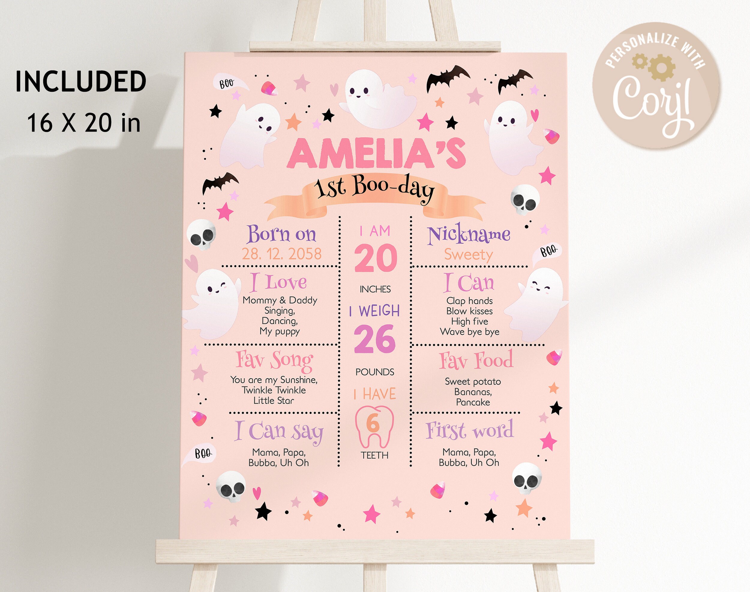 Halloween Birthday Milestone Board Sign Spooky One Girl Birthday Decor ...