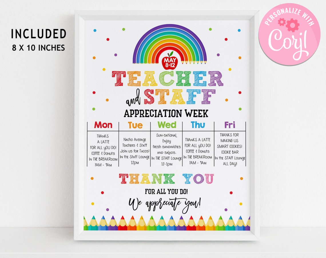 Teacher and Staff Appreciation Week Itinerary Poster Schedule Events ...
