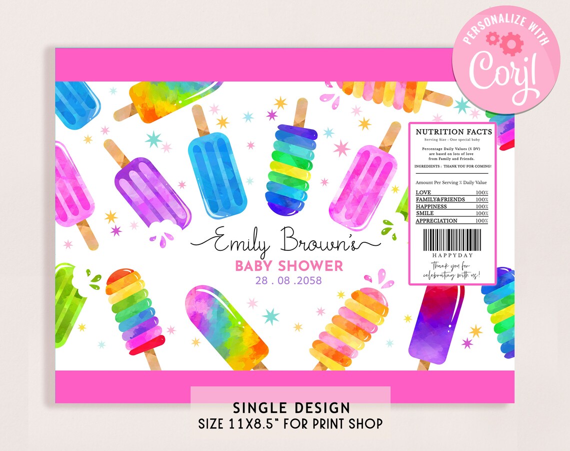 Popsicle Baby Shower Chip Bag Label She's Ready to Pop Gender Neutral ...
