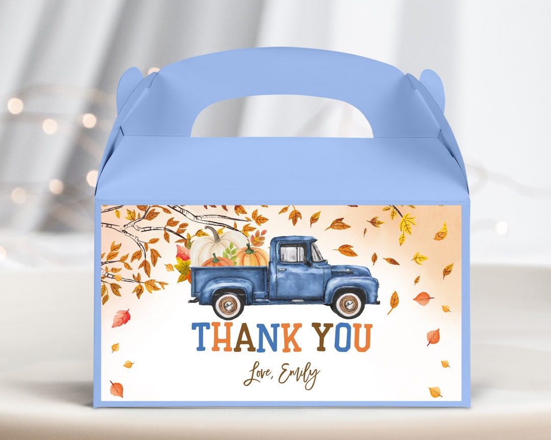 Little Pumpkin Truck Gable Box Label Fall Baby Shower Boy Birthday ...