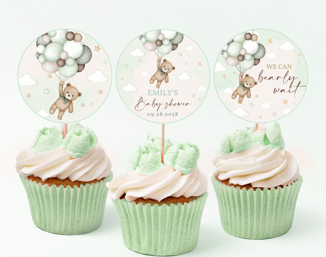 Teddy Bear Baby Shower Cupcake Toppers Boy Girl Gender Neutral Party ...