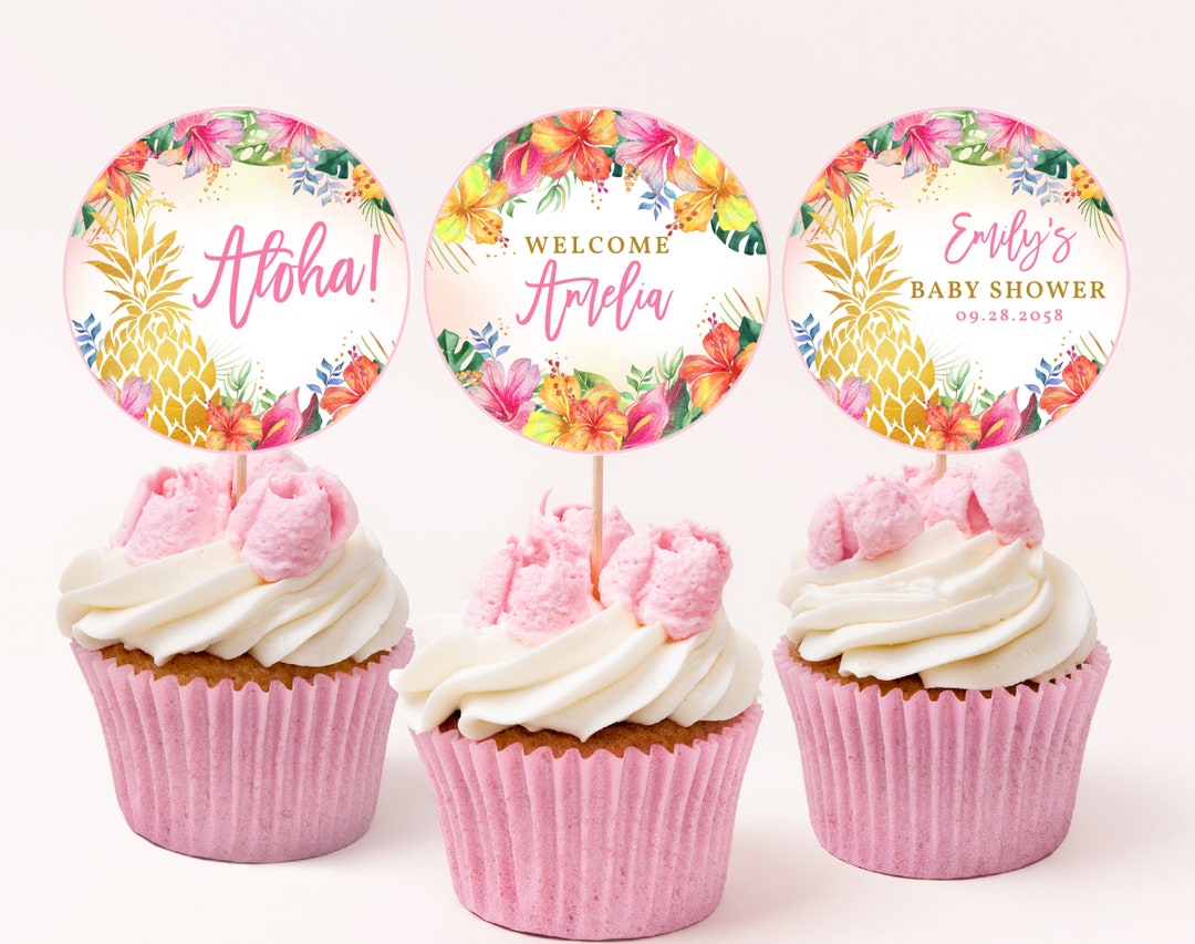 Aloha Baby Shower Cupcake Toppers Hawaiian Tropical Luau Gender Neutral ...