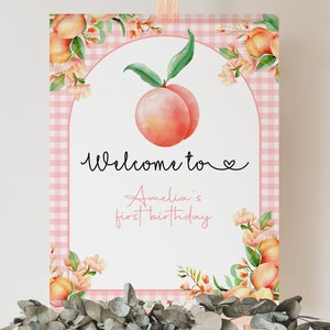 Peach Birthday Welcome Sign One Sweet as a Peach Poster Girl 1st Summer ...