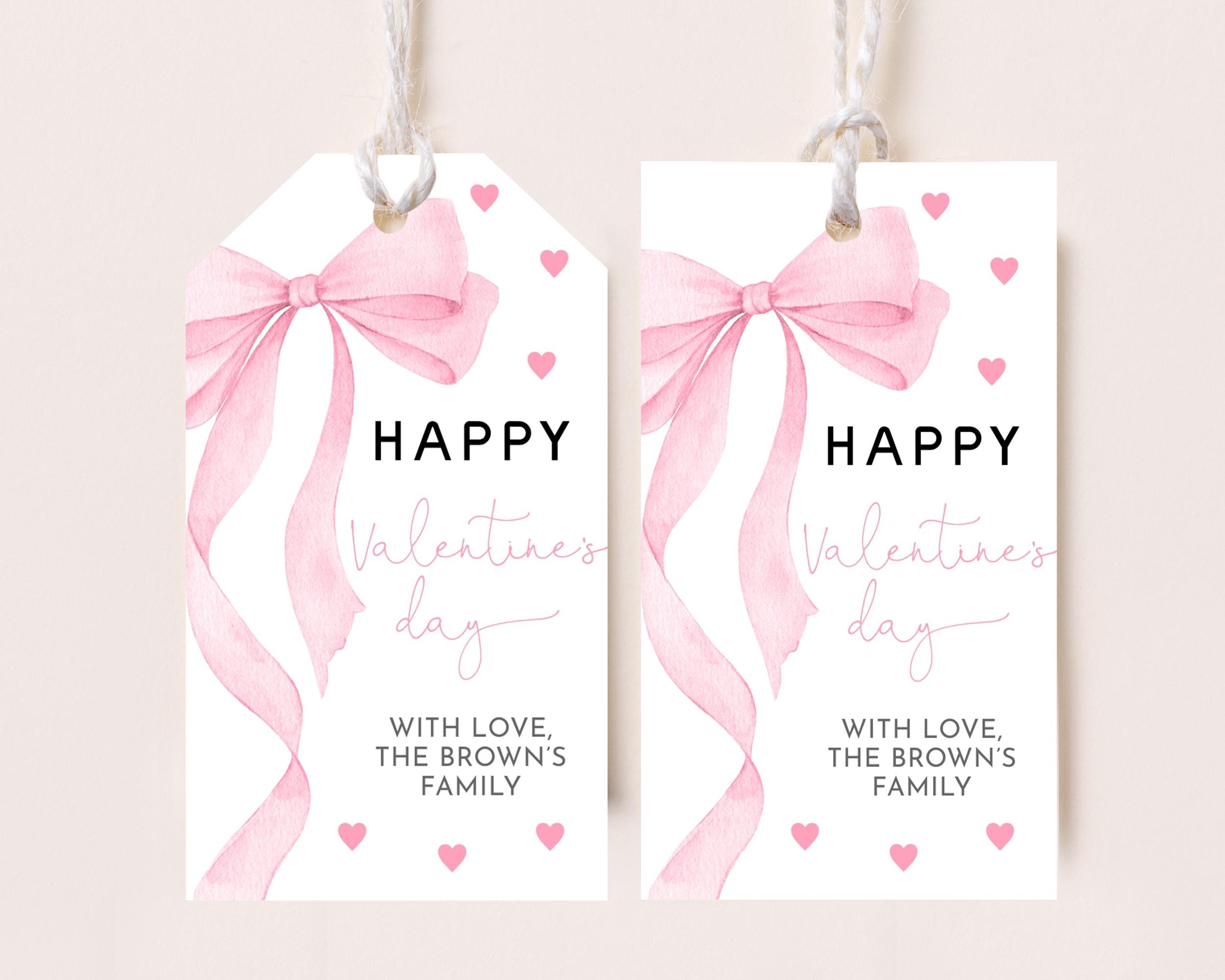 Valentines Day Gift Tag Pink Coquette Bow Happy Valentine Tags Heart ...