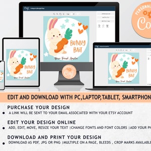 EDITABLE Easter Bunny Bait Tags Digital Download Custom Printable Cards ...