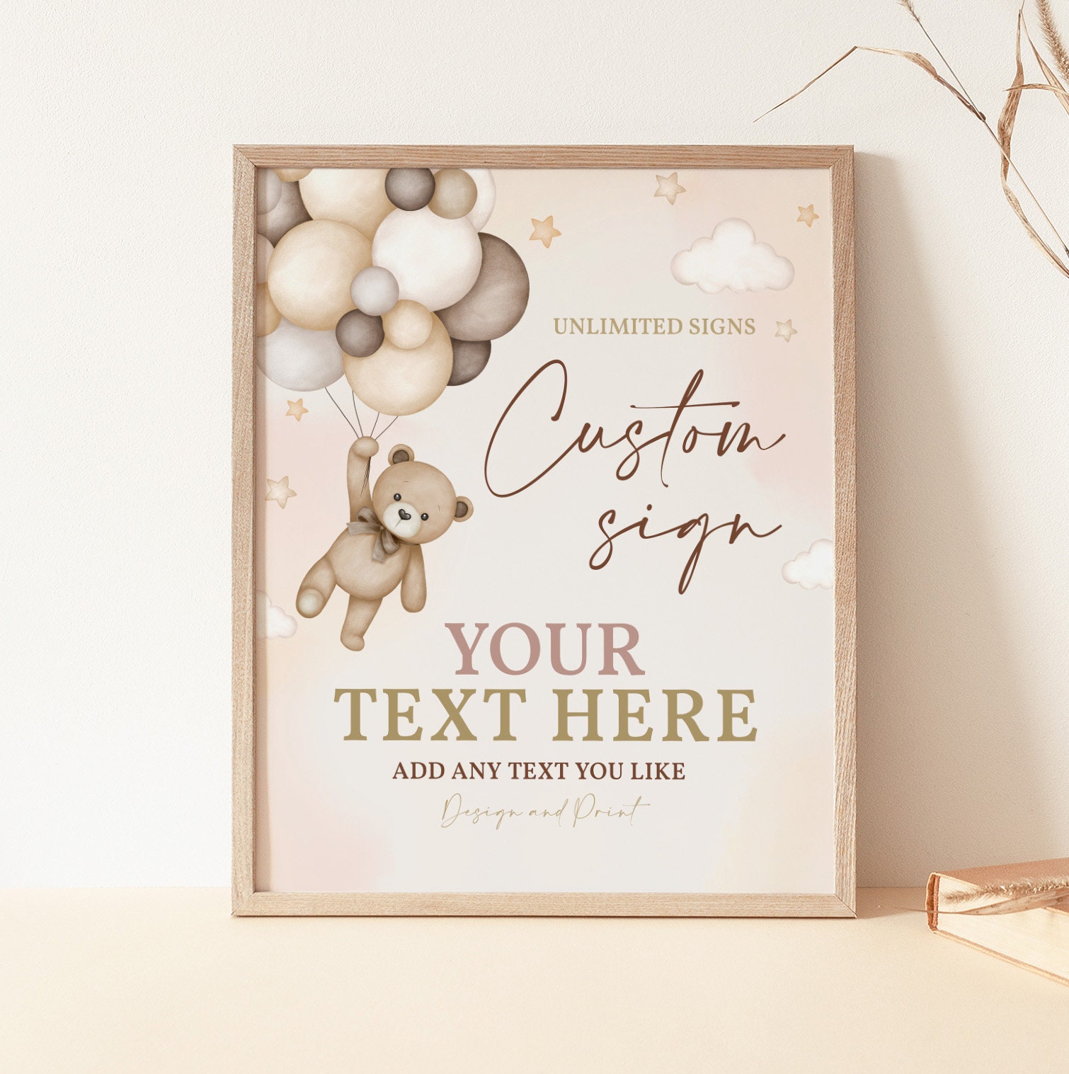 Teddy Bear Custom Signs Brown Bear Gender Neutral Table Sign Beige ...