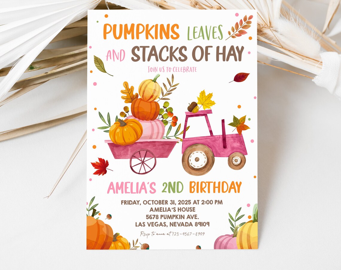 Little Pumpkin Truck Birthday Invitation Fall Pumpkin Patch Invite Girl ...