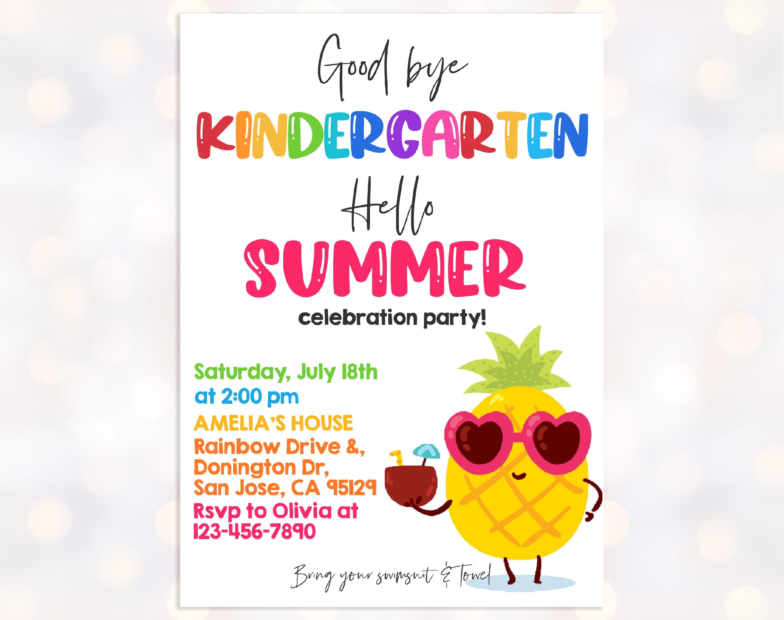 Goodbye Kindergarten Hello Summer Invitation End of Preschool - Etsy