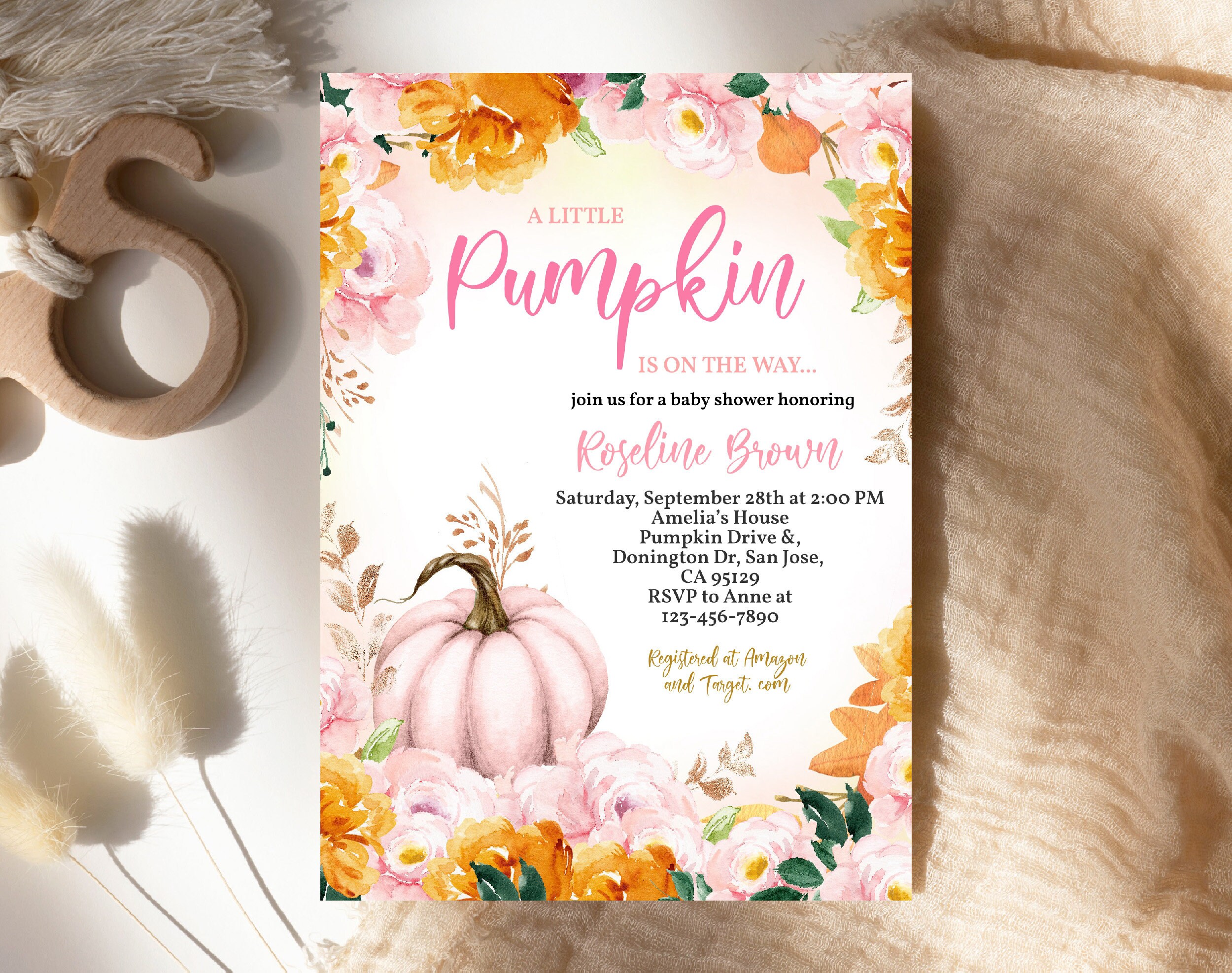 Fall Baby Shower Invitation Bundle Girl Little Pumpkin Baby Shower Set ...