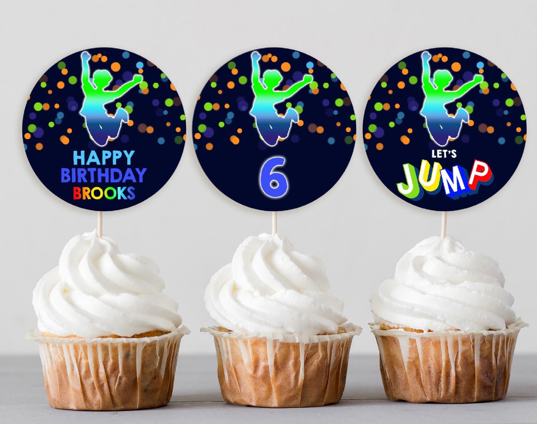 Jump Cupcake Topper Birthday Party Favors Tags Trampoline Label Let's ...