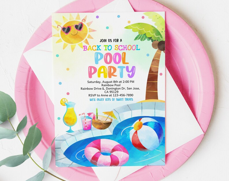 Back to School Invitation End of Summer Pool Party Invites - Etsy