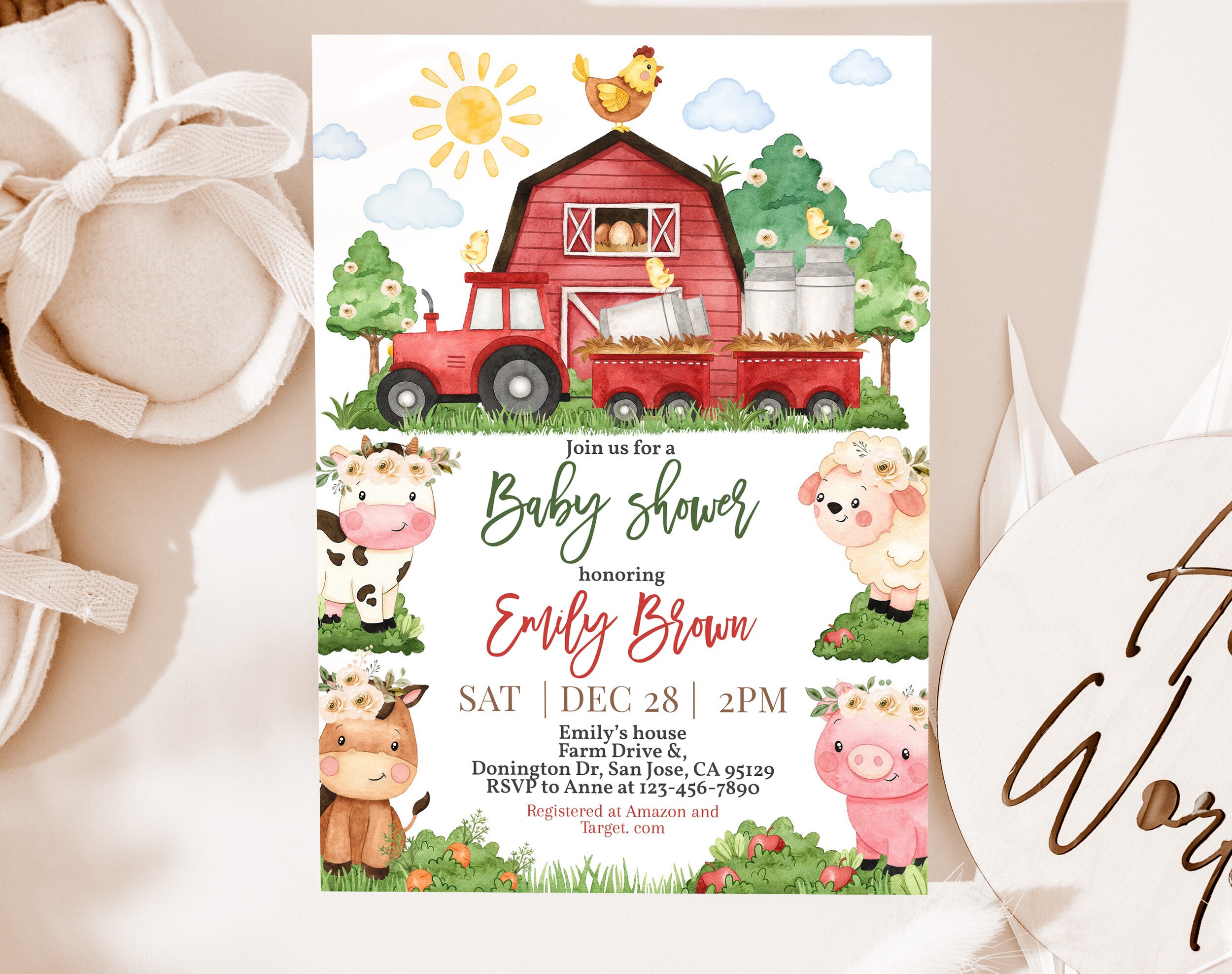 Farm Baby Shower Invitation Barn Animals Gender Neutral Invite Boy Girl ...