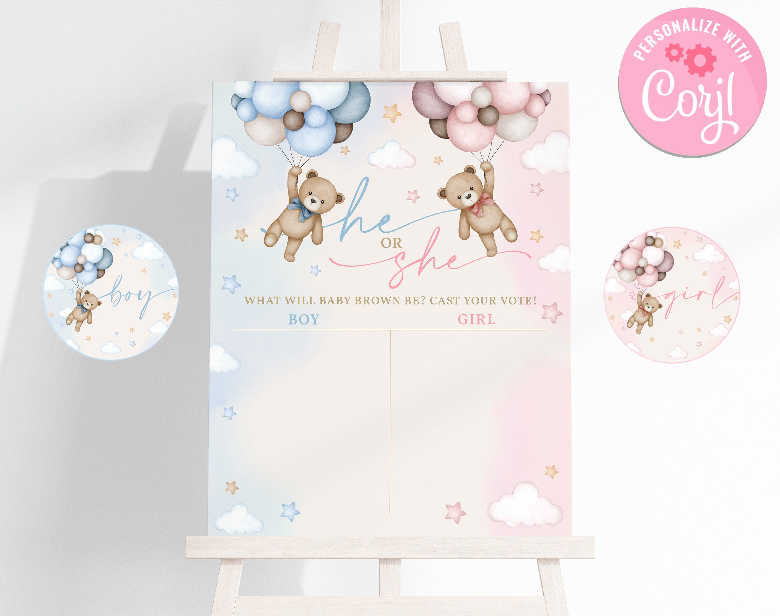 Teddy Bear Gender Reveal Voting Sign Pink Blue Bear Baby - Etsy Australia