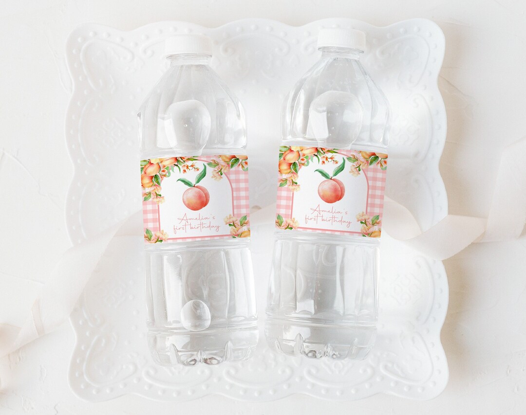 Peach Water Bottle Label One Sweet as a Peach Girl 1st First Birthday ...