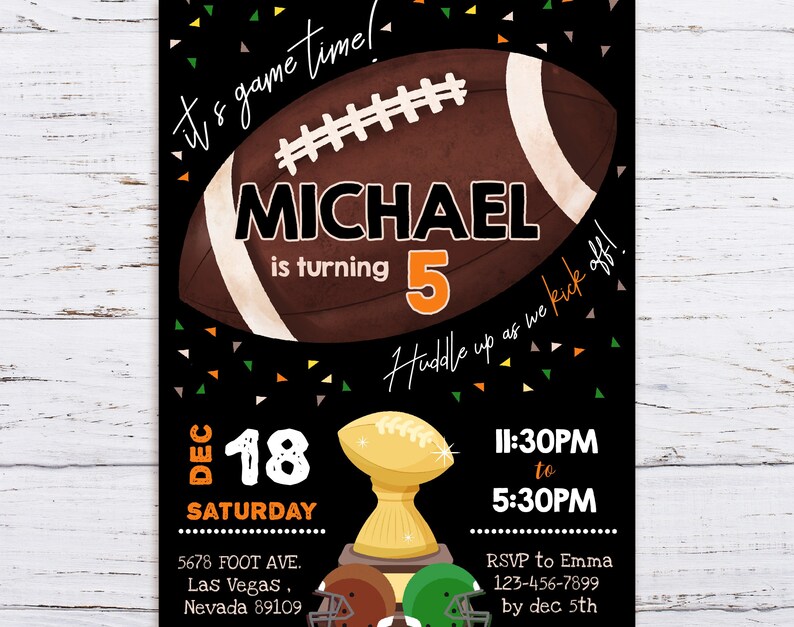 Football Invitation Birthday Party Invite Sports Game Time NFL - Etsy