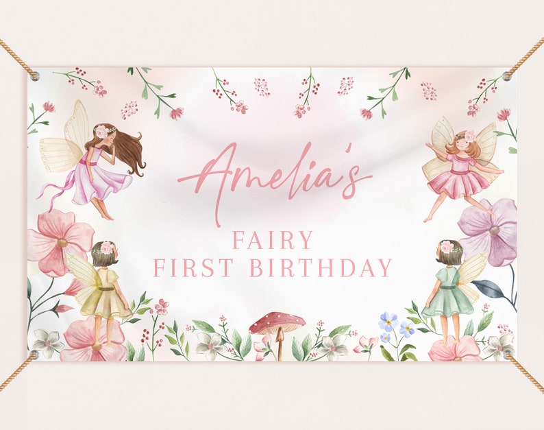 Fairy Birthday Backdrop Banner Girl 1st Birthday Decor Whimsical ...