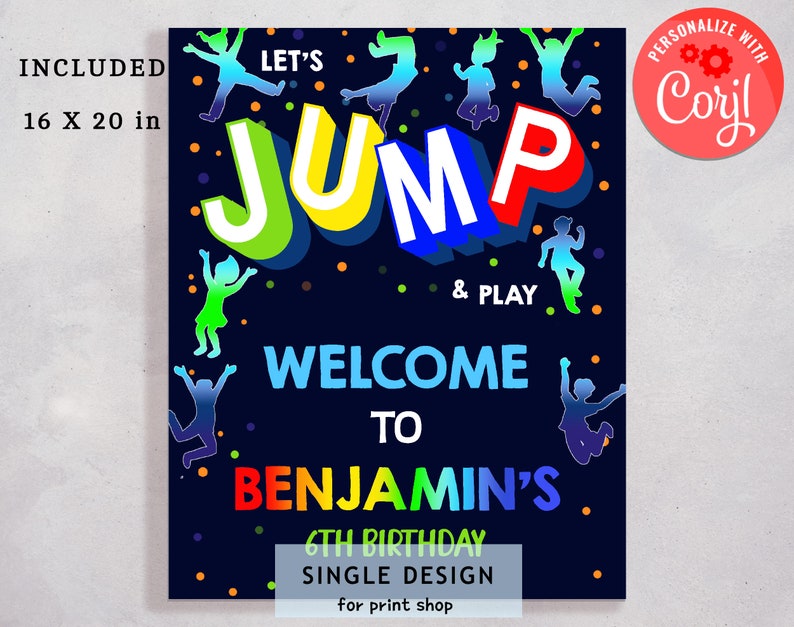Jump Birthday Party Welcome Sign Poster Trampoline Banner Let's House ...