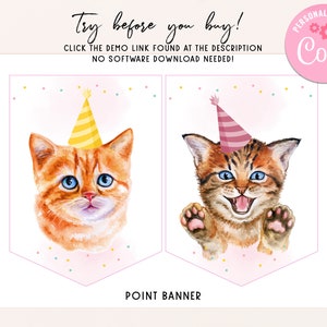 Cat Birthday Banner Girl Kitty Birthday Party Decor Kitten Garland Pet ...
