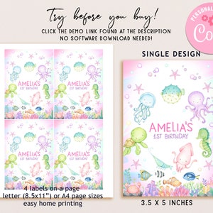 Under the Sea Juice Pouch Labels Ocean Animals Girl 1st First Birthday ...