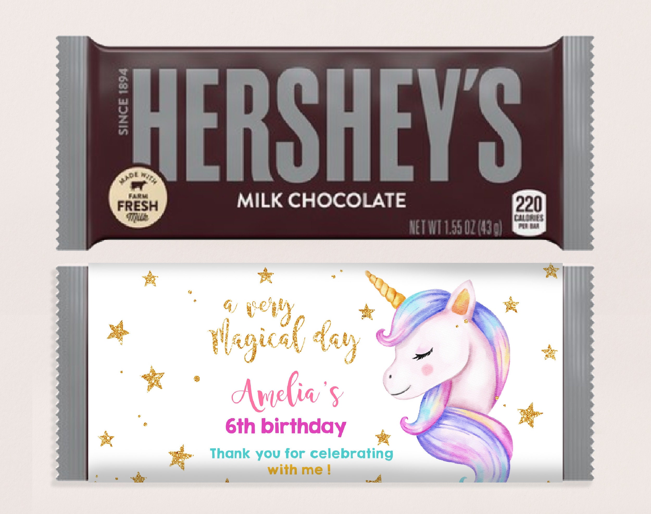 Unicorn Chocolate Wrapper Girl 1st First Birthday Candy Bar - Etsy