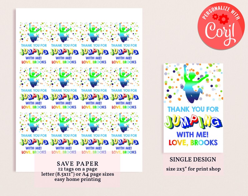 Jump Party Favor Tags Jumping Thank You Tags Birthday Gift - Etsy