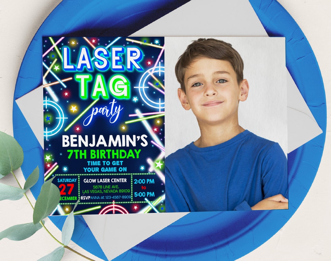 Laser Tag Birthday Photo Invitation Boy Gamer Birthday Party Invite ...