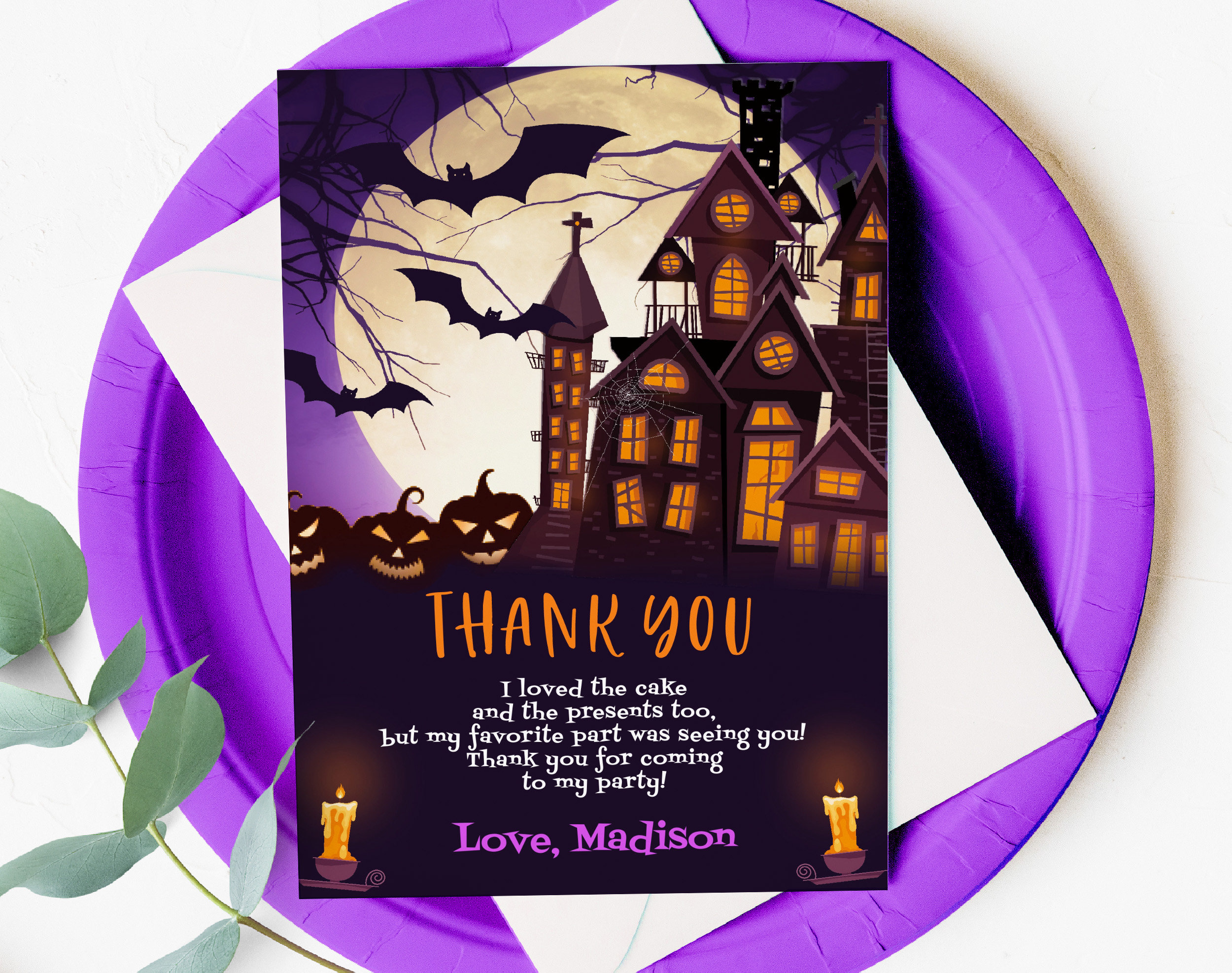 Halloween Birthday Thank You Card Spooky One Haunted House Thank You ...