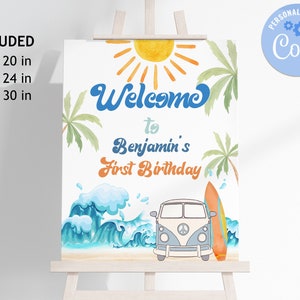 The Big One Surf Birthday Welcome Sign Boy Surfs up 1st Birthday Decor ...