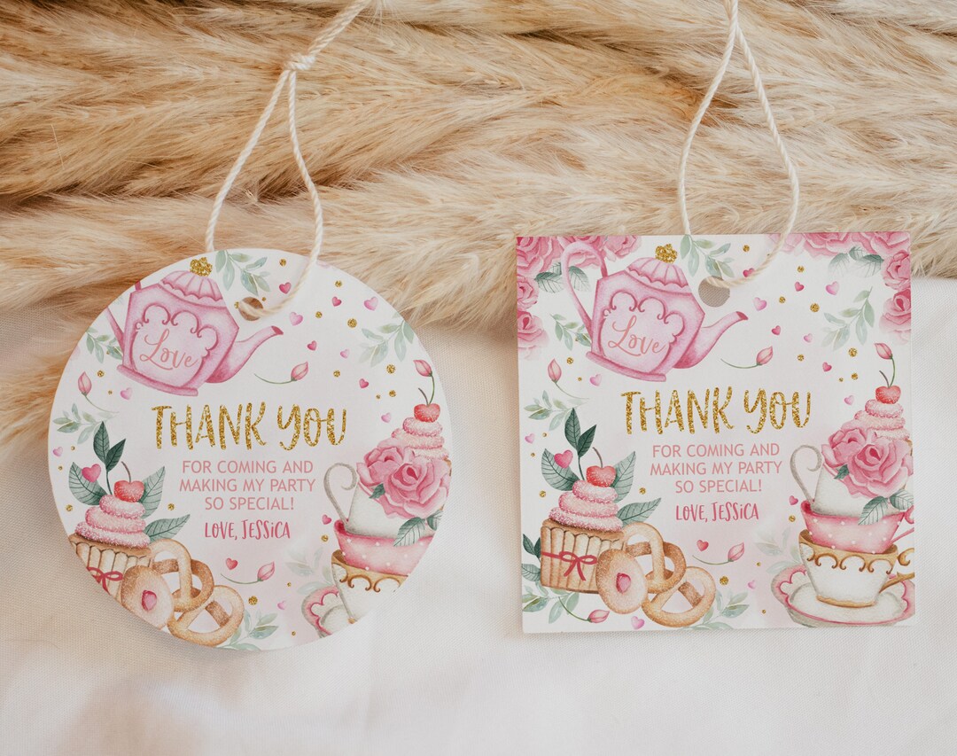 Tea Party Birthday Favor Tags Girl Baby Shower Gift Tags Gold Blush ...