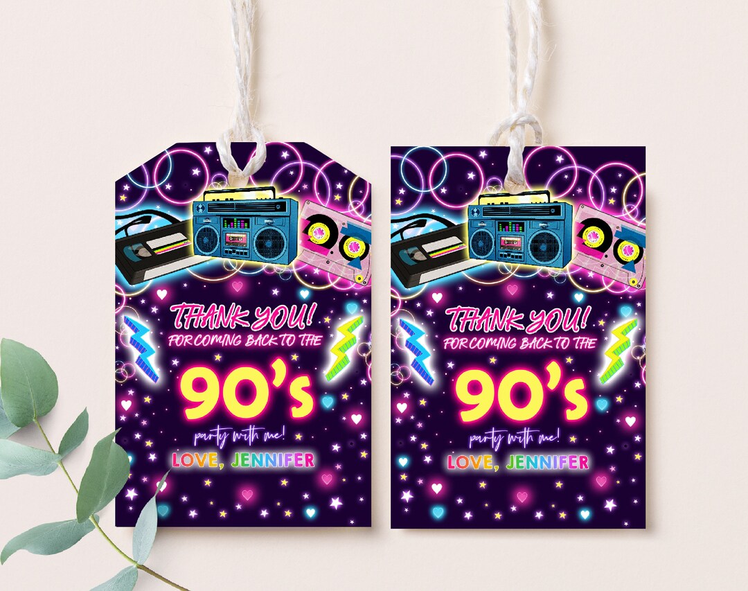 90s Party Favor Tags 40th Birthday Gift Tags 80s Retro Back to 1990s ...