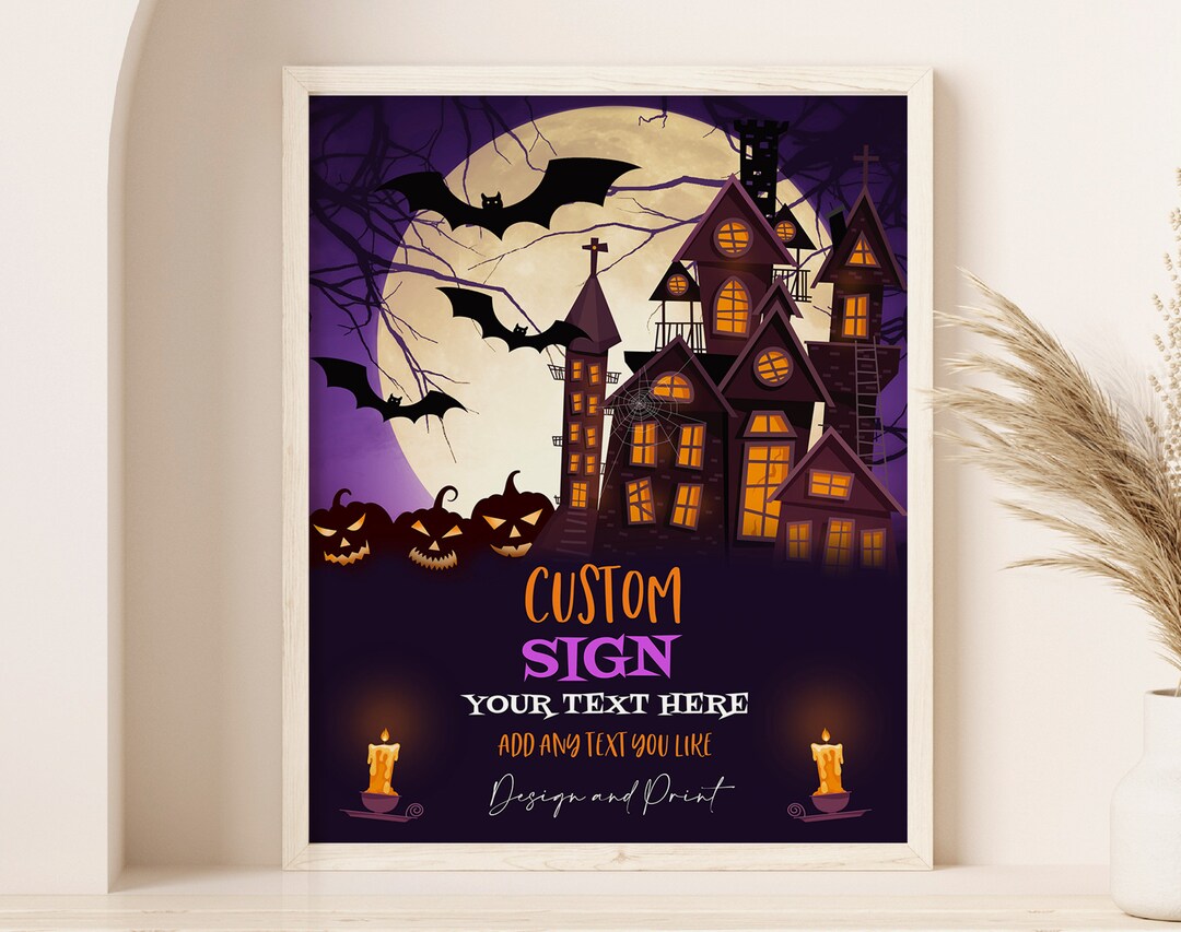 Halloween Birthday Custom Sign Haunted House Table Sign Boy Girl Spooky ...