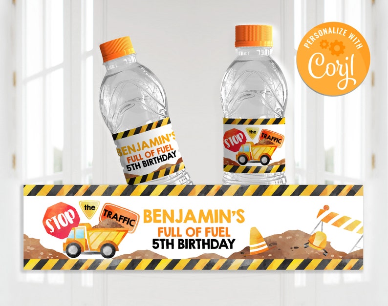 Construction Water Bottle Label Birthday Party Favors Wrapper - Etsy
